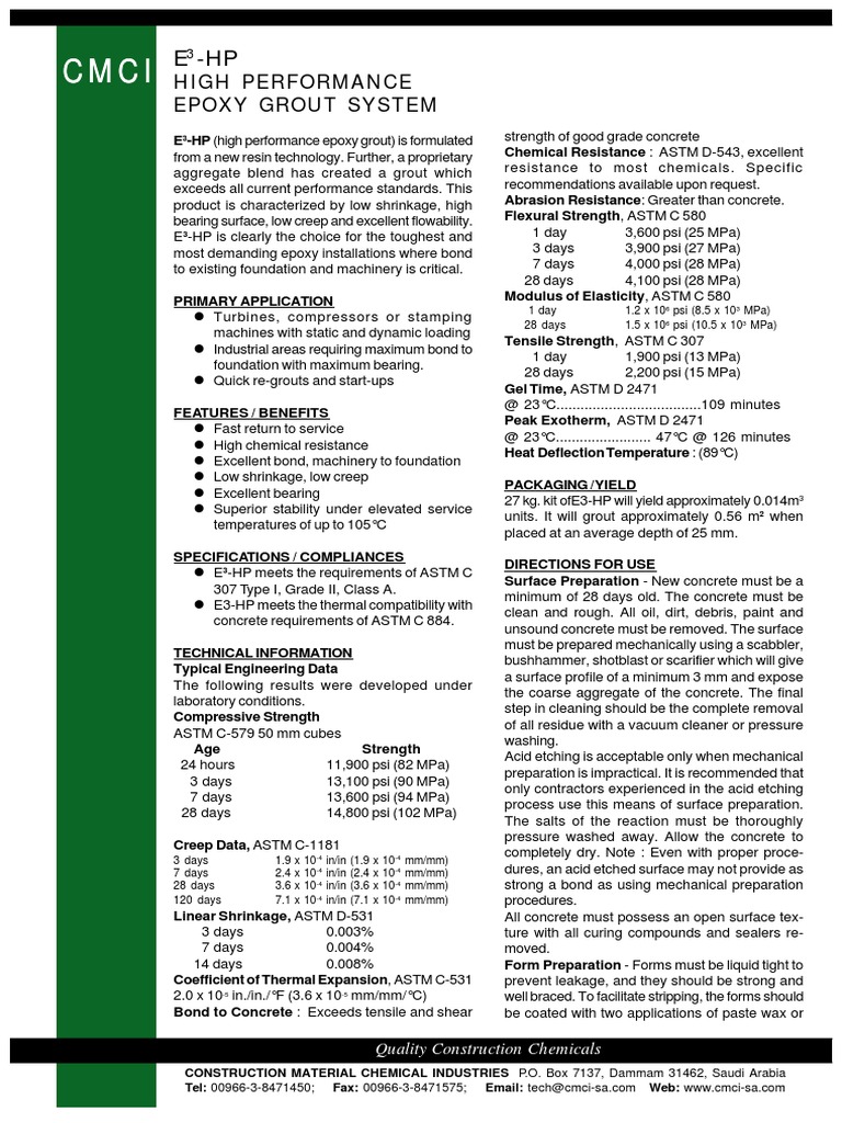 Cmci Cmci: High Performance Epoxy Grout System | PDF | Epoxy | Concrete
