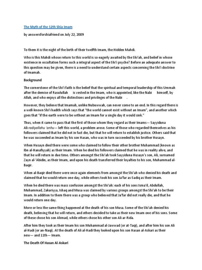 The Myth of The 12th Shia Imam | PDF | Shia Islam | Religious Comparison