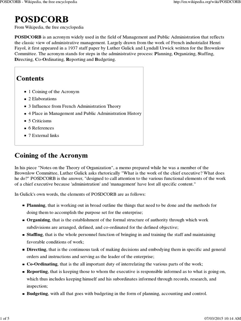 POSDCORB - Wikipedia, The Free Encyclopedia | PDF | Business | Science