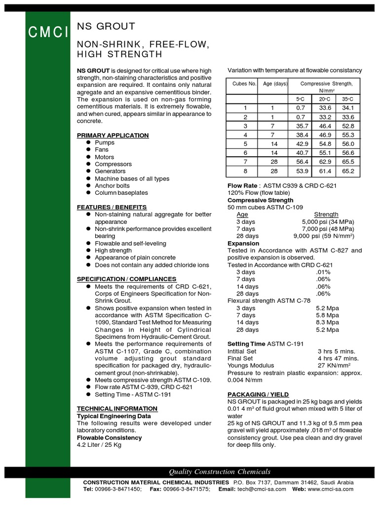 Ns Grout | PDF | Litre | Concrete