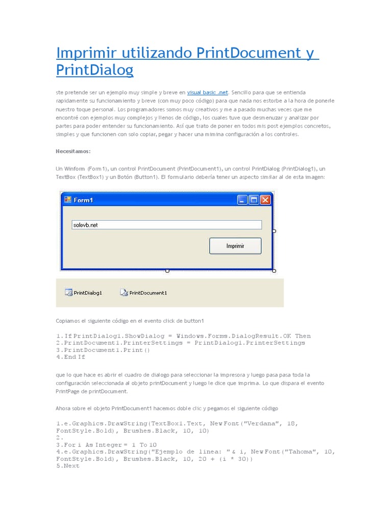Imprimir Utilizando PrintDocument y PrintDialog | Impresora (Informática) | Ventana (Computación)