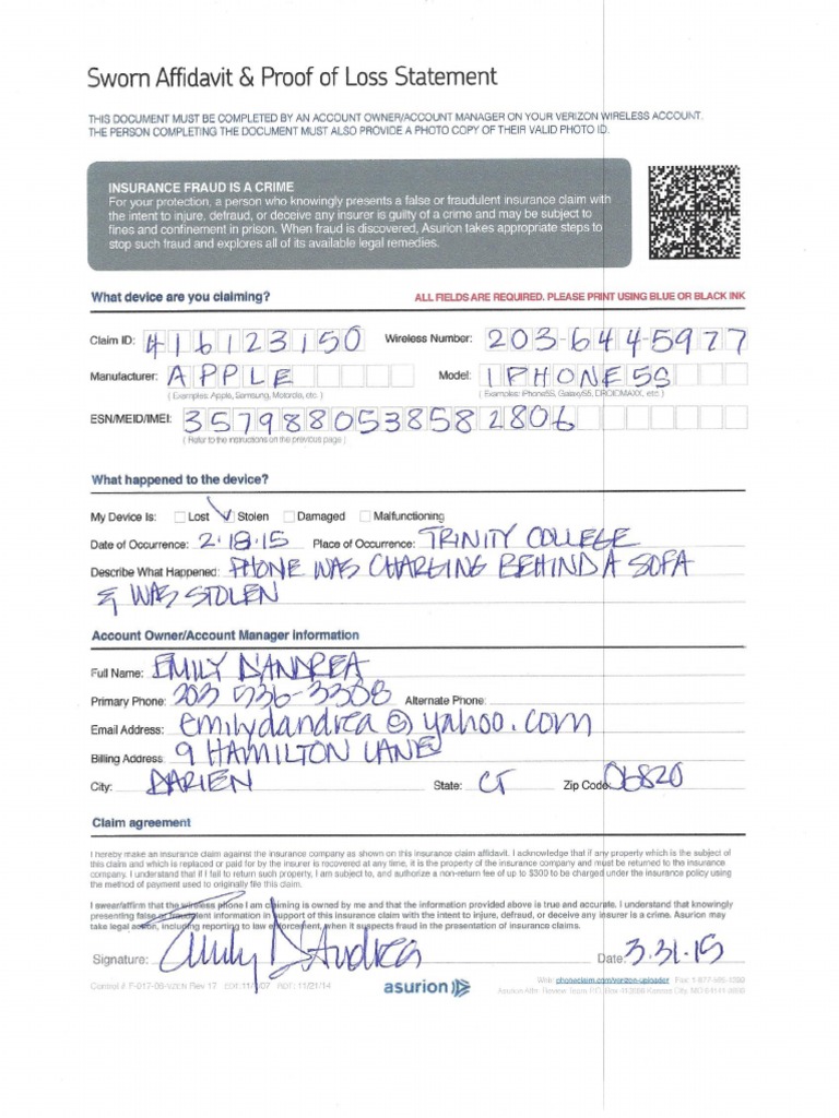 Asurion Loss Statement PDF | PDF