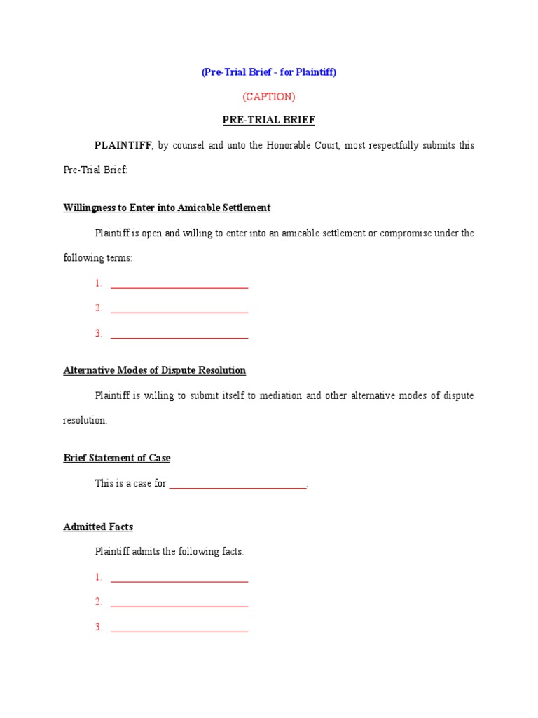 Pre-Trial Brief Format | PDF