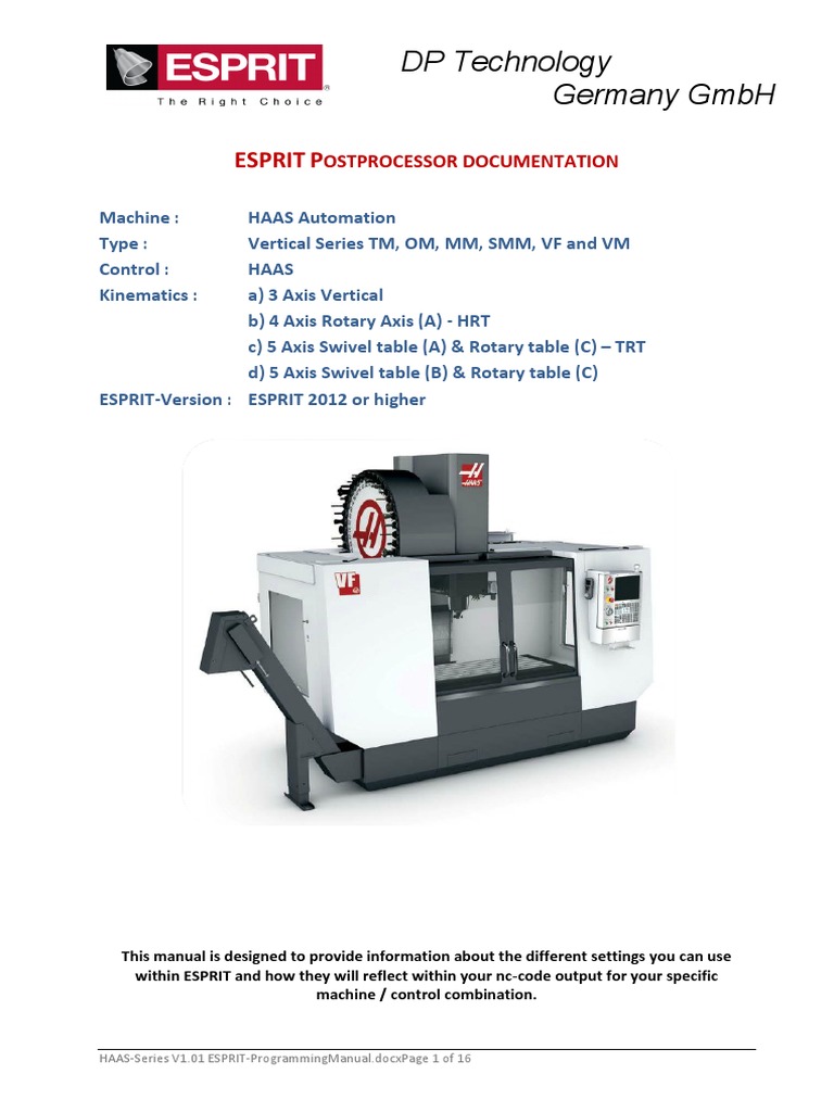 HAAS Series V1.01 ESPRIT ProgrammingManual | PDF | Machining | Drilling