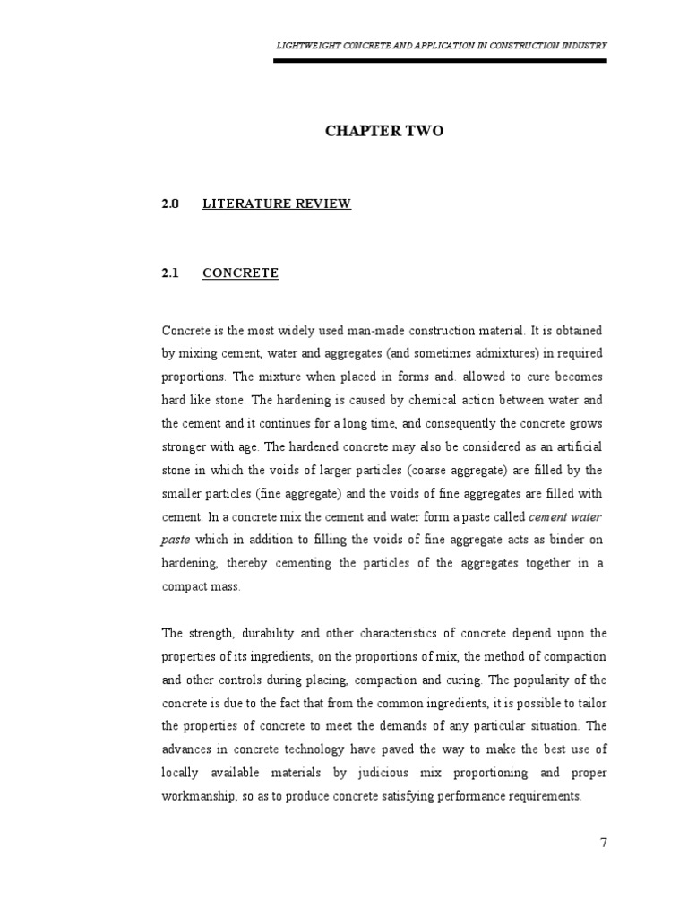 Chapter Two: 2.0 Literature Review | Download Free PDF | Concrete | Cement