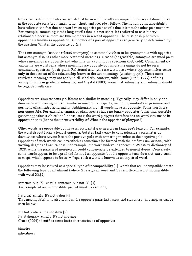 Lexical Semantics of Opposites and Antonyms | PDF | Linguistics | Semantics