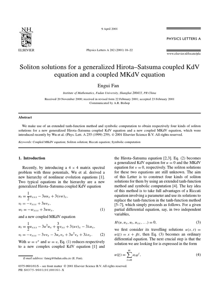 Soliton Solutions For A Generalized Hirota-Satsuma Coupled KDV Equation and A Coupled MKDV ...