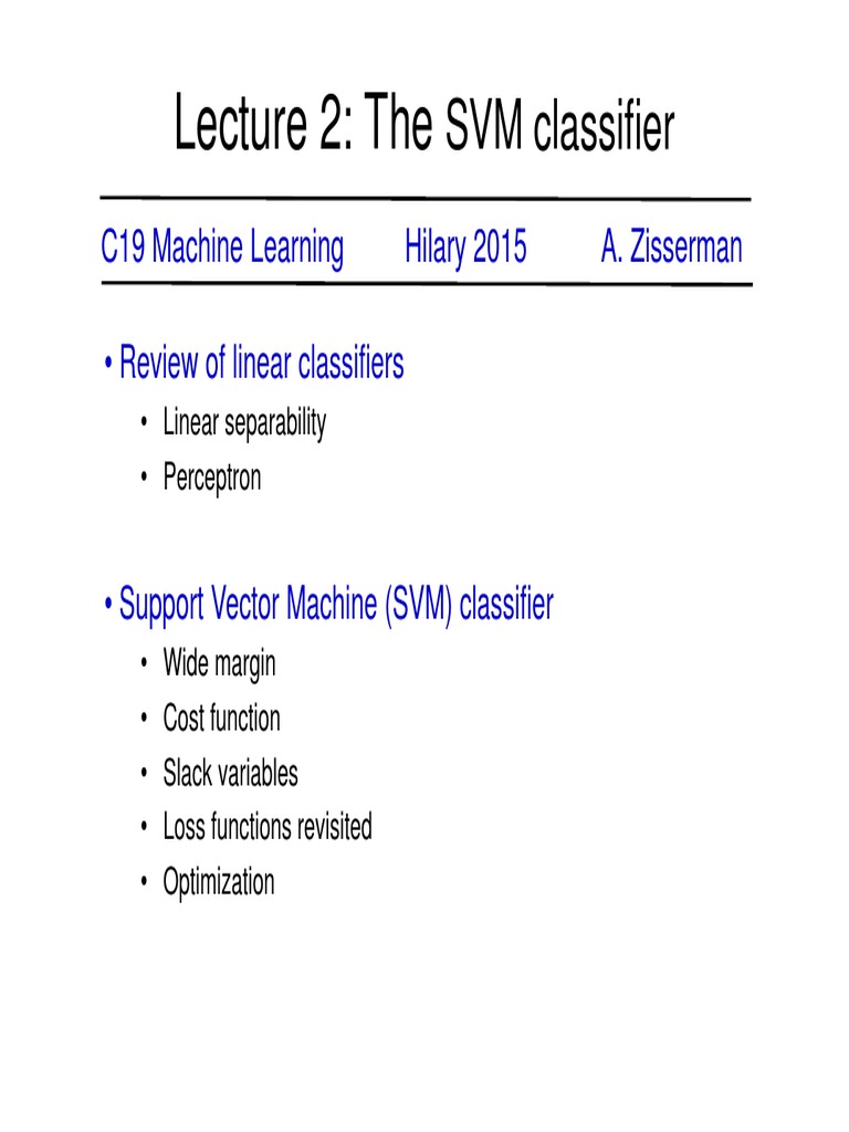 Svm Classifier For Binary Classification Pdf Support Vector Machine Statistical Classification