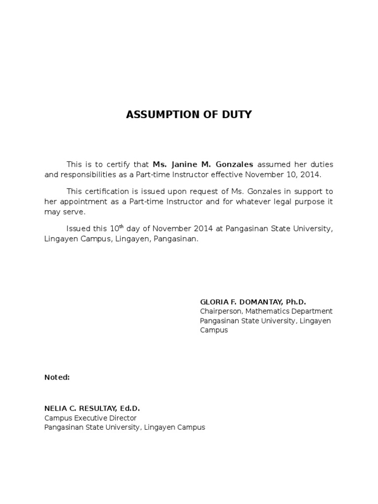 Assumption of Duty Part Time | PDF | Violence