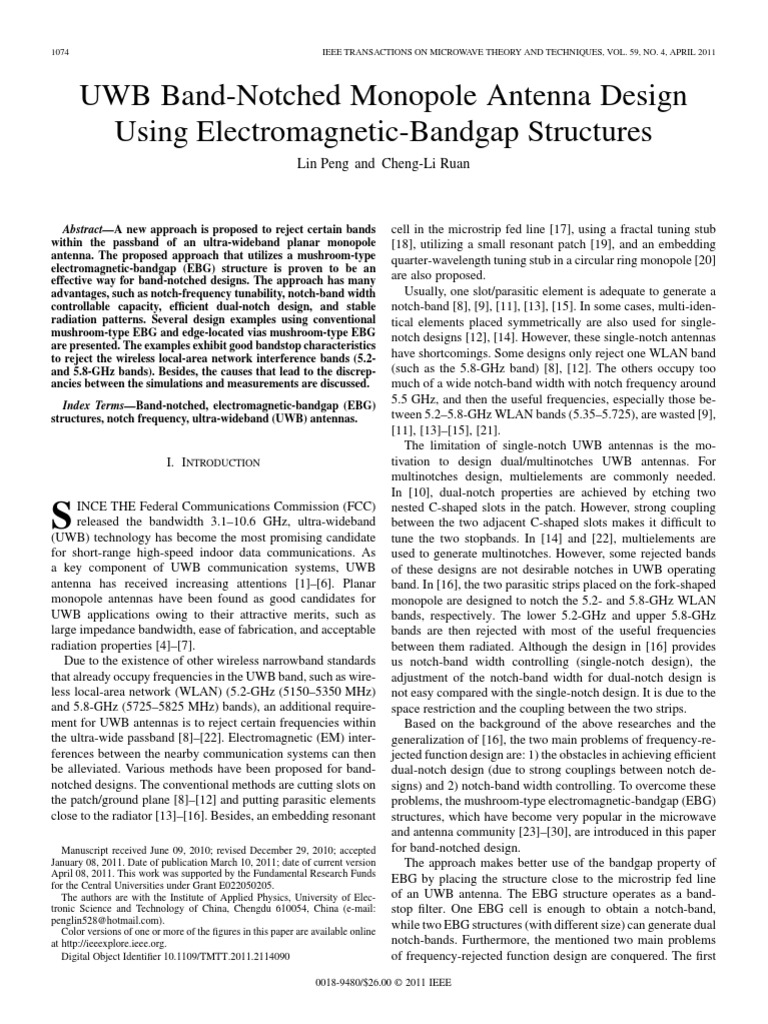 UWB Band-Notched Monopole Antenna Design Using Electromagnetic-Bandgap ...