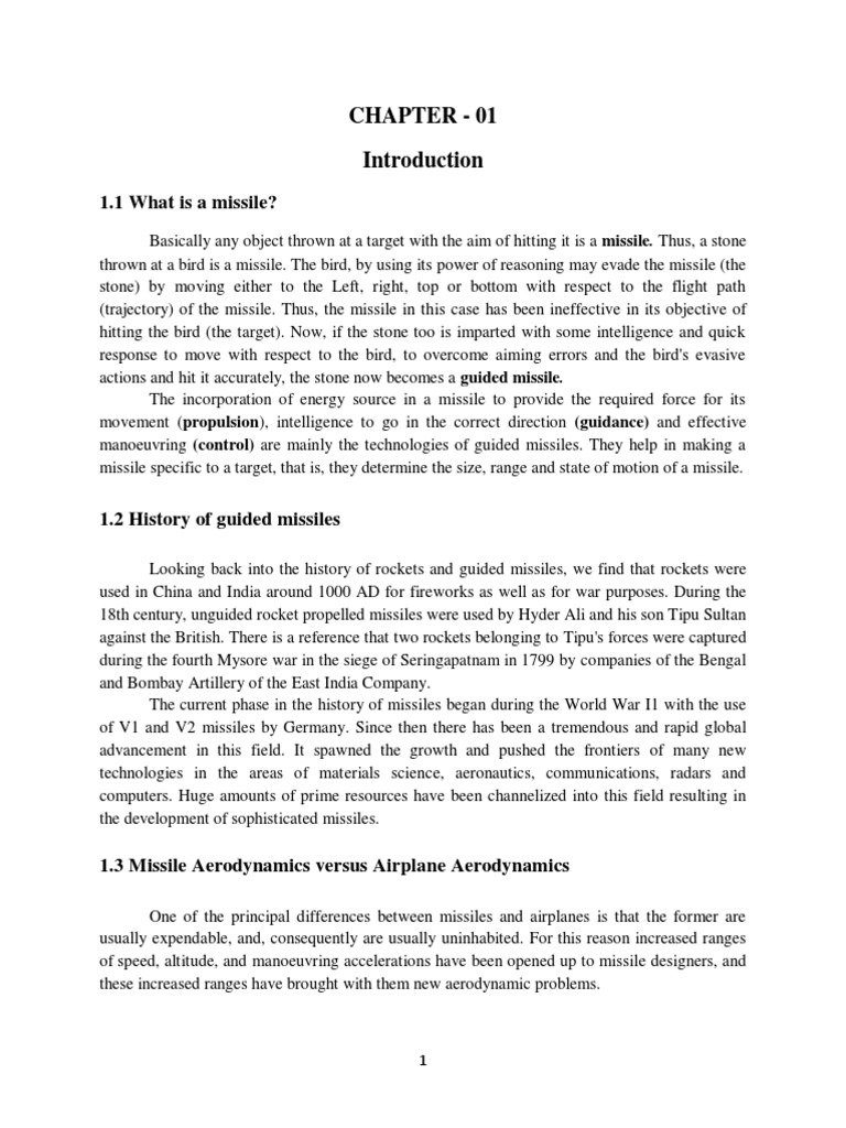 Chapter - 01: 1.1 What Is A Missile? | PDF | Mach Number | Lift (Force)
