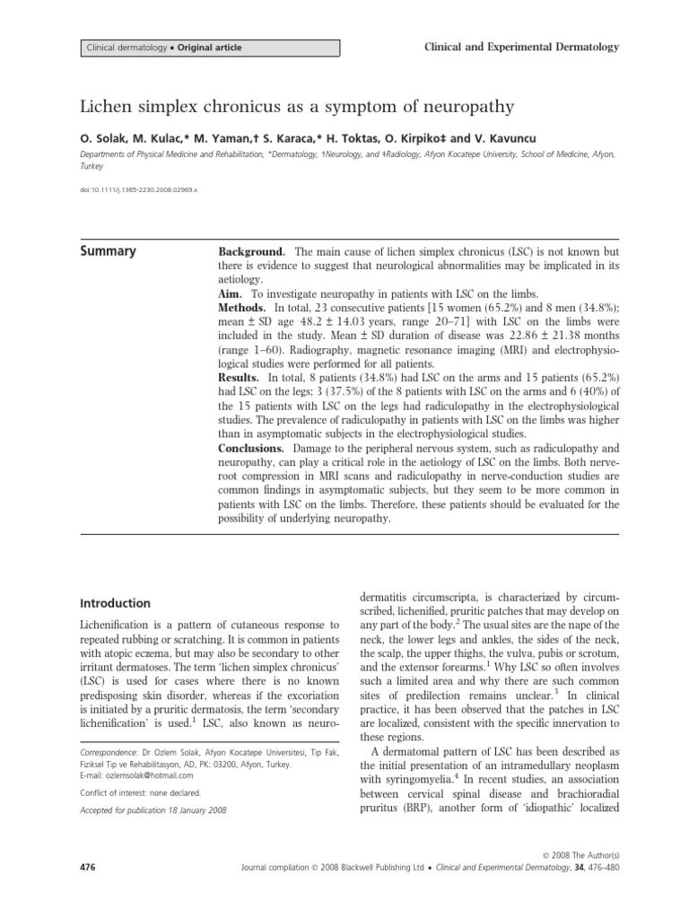 Lichen Simplex Chronicus and Neuropathy | PDF | Peripheral Neuropathy ...