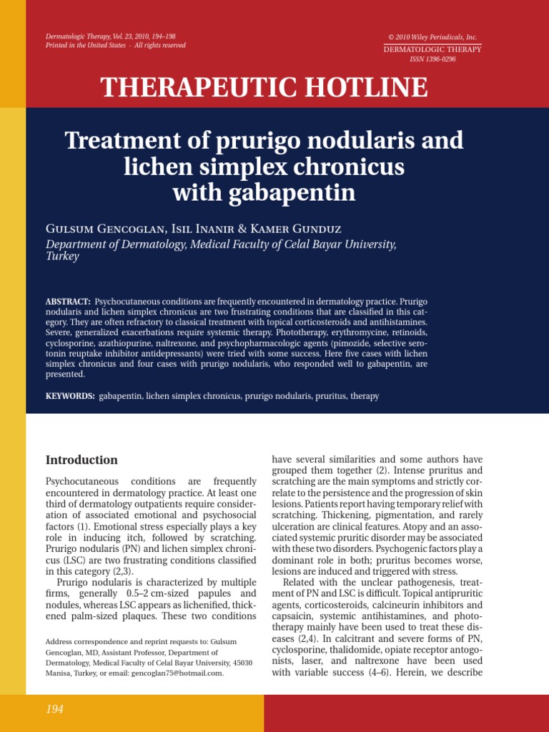 Therapeutic Hotline Treatment of Prurigo Nodularis and Lichen Simplex ...