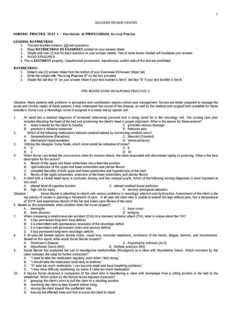NURSING PRACTICE TEST I - Foundation of PROFESSIONAL Nursing Practice ...
