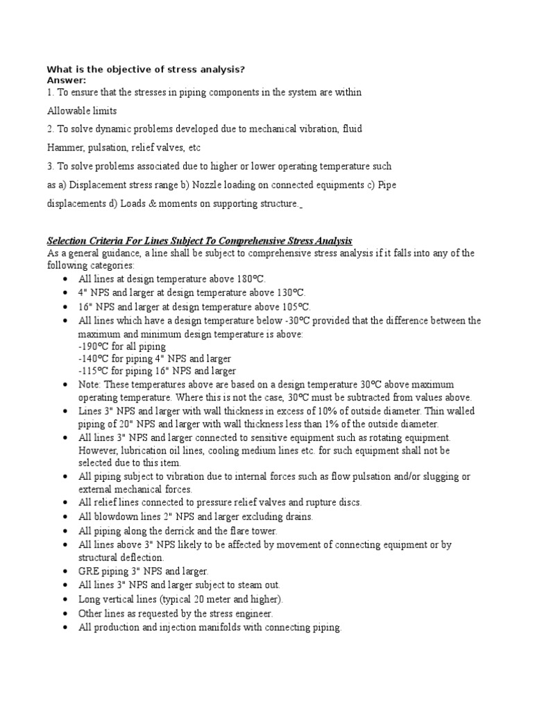 Selection Criteria For Lines Subject To Comprehensive Stress Analysis ...