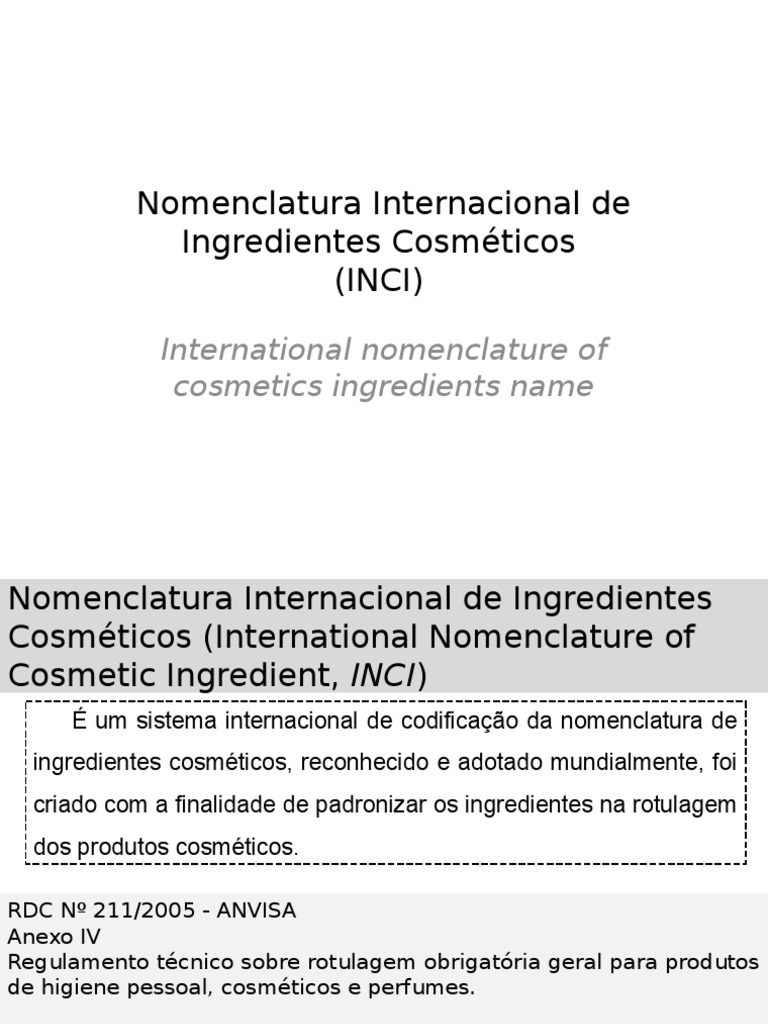 INCI - Nomenclatura Internacional de Ingredientes Cosméticos | PDF ...