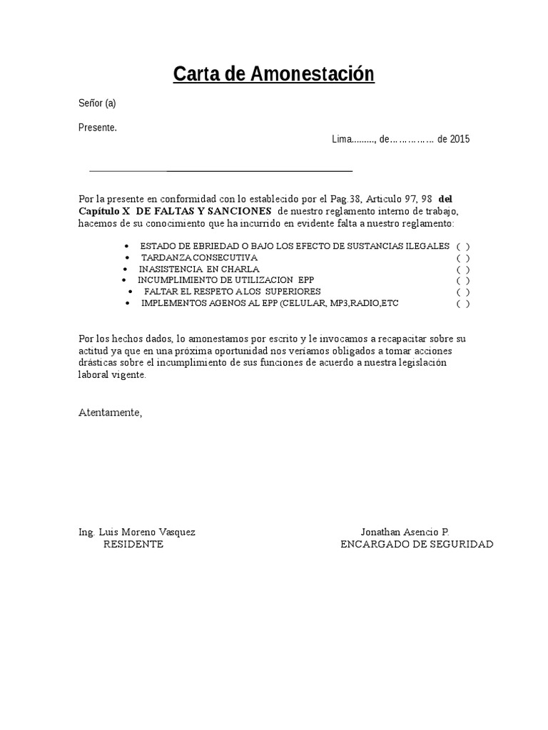 Modelo De Carta De Amonestacion Por Desobediencia Compartir Carta - Riset Modelo De Carta De Amonestacion Por Desobediencia Compartir Carta - Riset