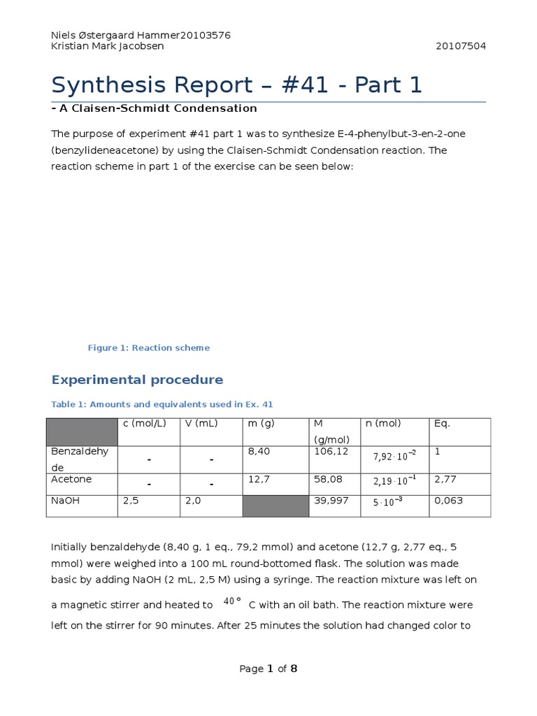 Synthesis Report 41 Part 1 | PDF | Thin Layer Chromatography | Chemical ...