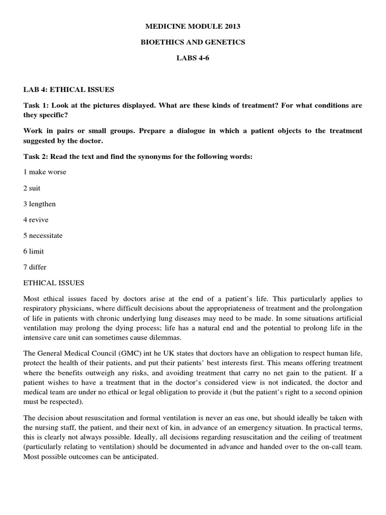 MEDICINE MODULE 2013 BIOETHICS AND GENETICS LABS 4-6 | PDF ...