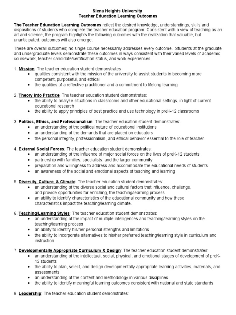 Learning Outcomes | PDF | Teacher Education | Learning Styles