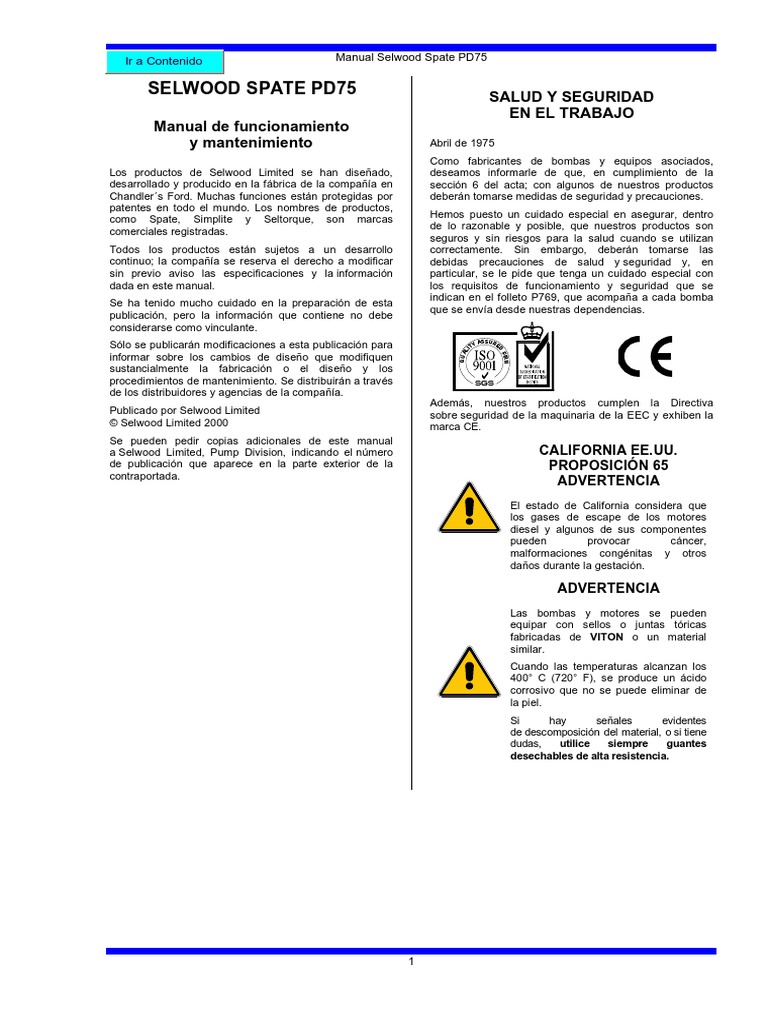 Manual Bomba PD 75 Español | PDF | Bomba | Aluminio
