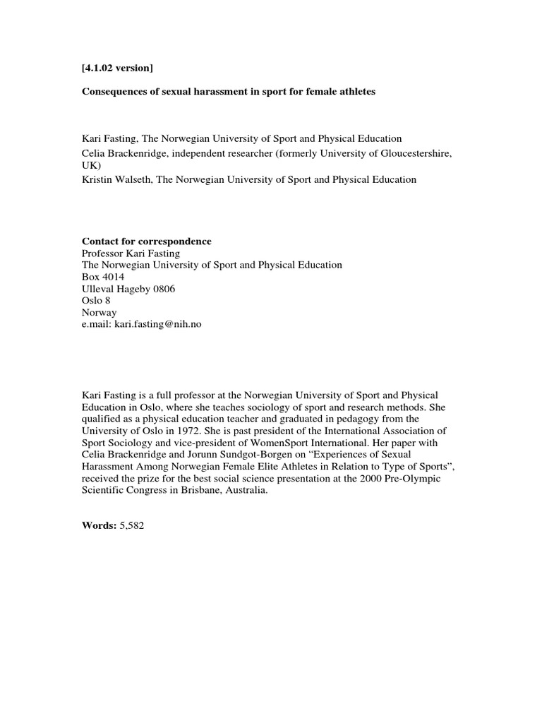 Consequences of Sexual Harassment in Sport For Female Athletes ...