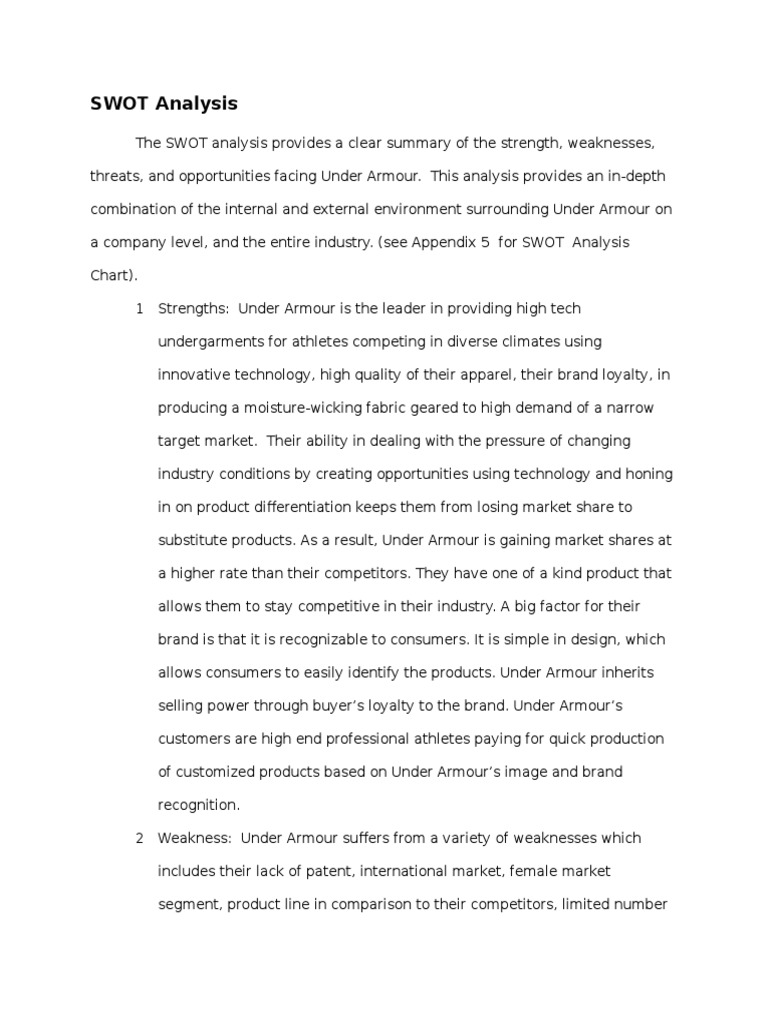 Swot Analysis of Under Armour | PDF
