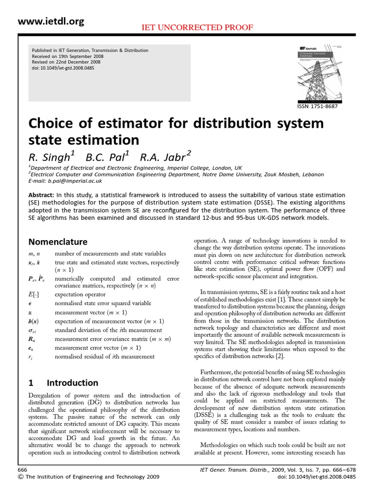 Power System State Estimation | PDF | Bias Of An Estimator | Estimator