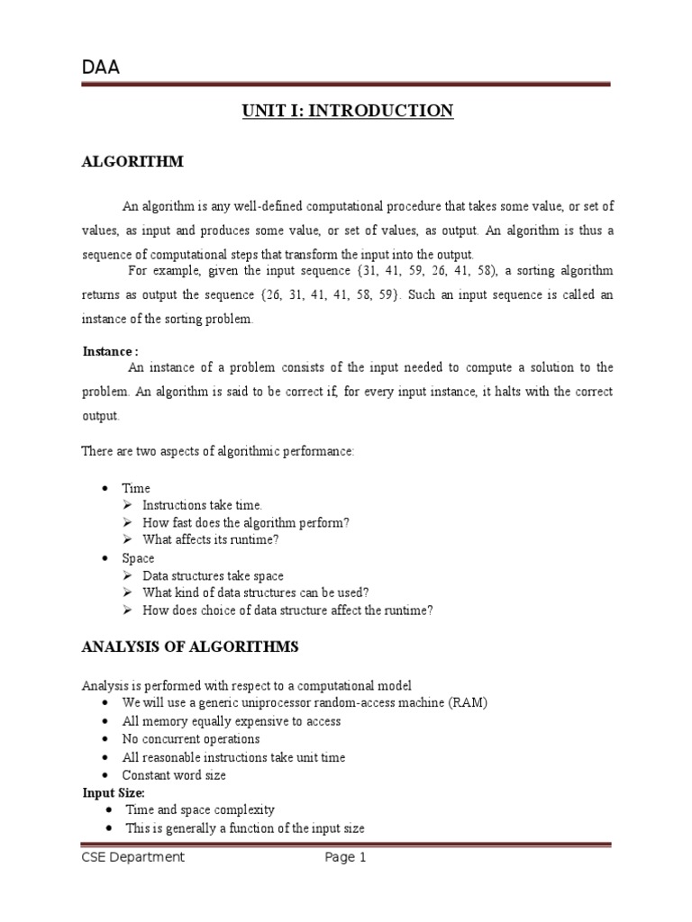 Unit I: Introduction: Algorithm | PDF | Time Complexity | Computational Complexity Theory