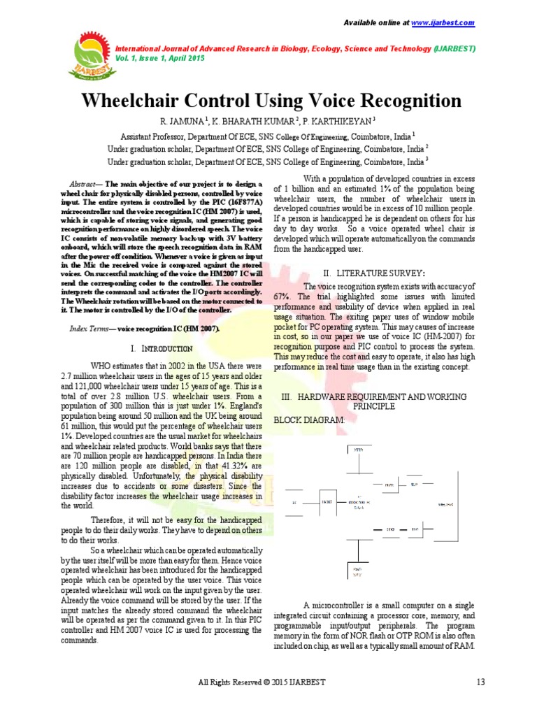 Wheelchair Control Using Voice Recognition | Download Free PDF | Microcontroller | Power Supply