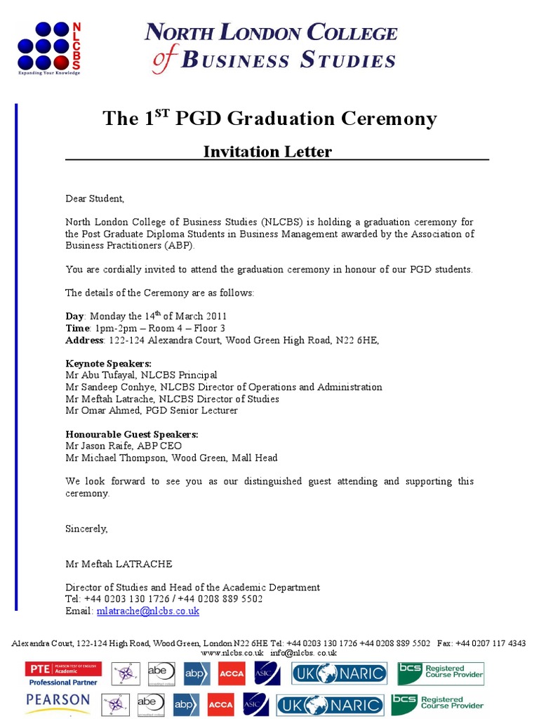 Graduation Invitation Letter Sample