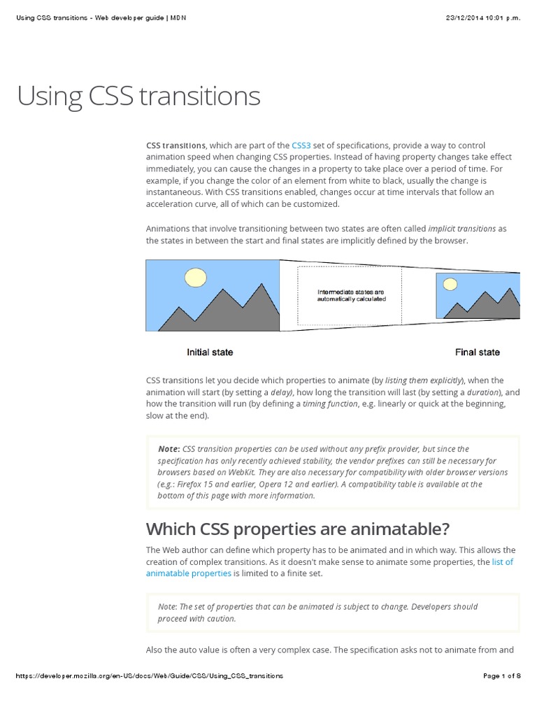 Using CSS Transitions - Web Developer Guide - MDN | PDF | Cascading Style Sheets | Software ...