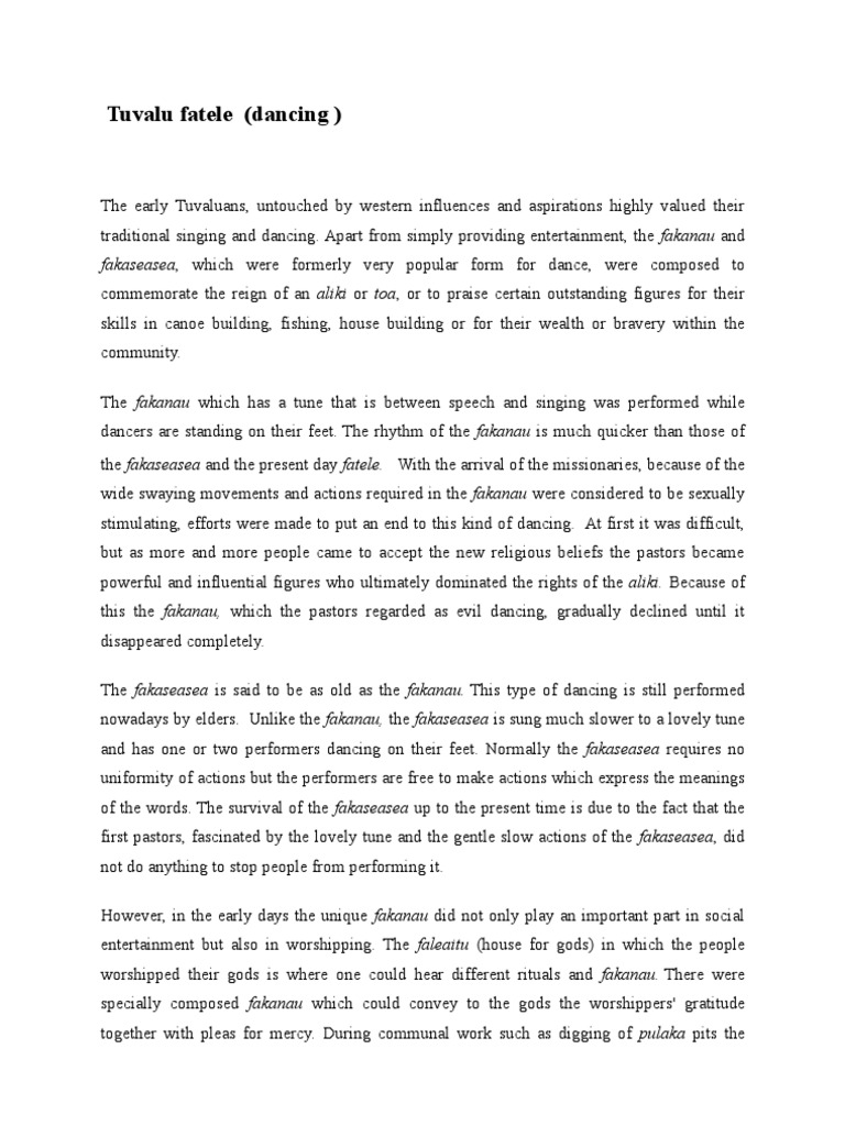 Tuvalu Fatele (Dancing) | PDF | Entertainment | Dances