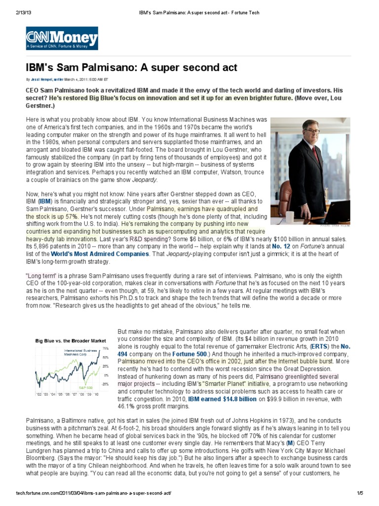 IBM's Sam Palmisano - A Super Second Act - Fortune Tech | PDF | Ibm ...