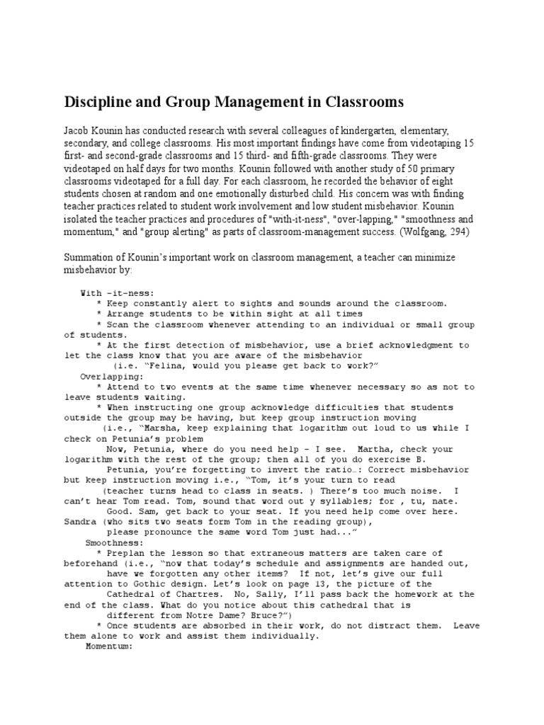 Discipline and Group Management in Classrooms | PDF | Classroom ...
