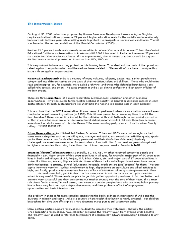The Reservation Issue | Download Free PDF | Social Inequality ...