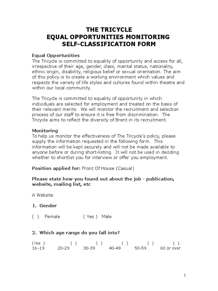 Equal Opportunities Monitoring Form | PDF