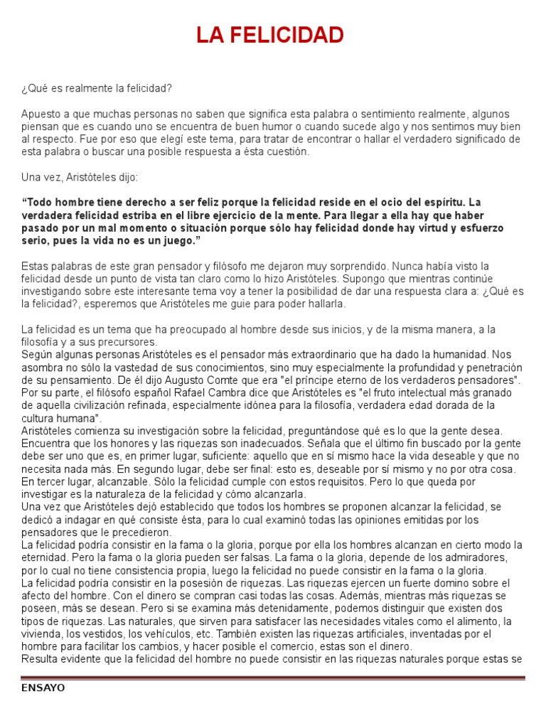 La Felicidad Según Aristóteles | PDF | Felicidad | Aristóteles