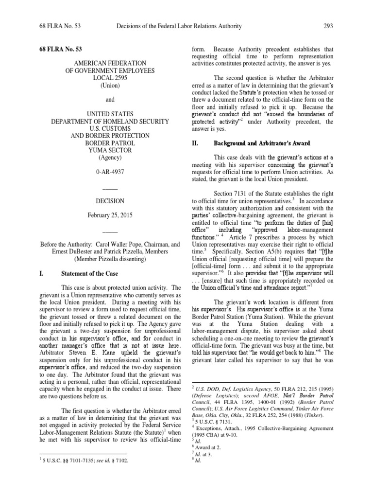 68 FLRA No. 53 | PDF | Collective Bargaining | Standard Of Review