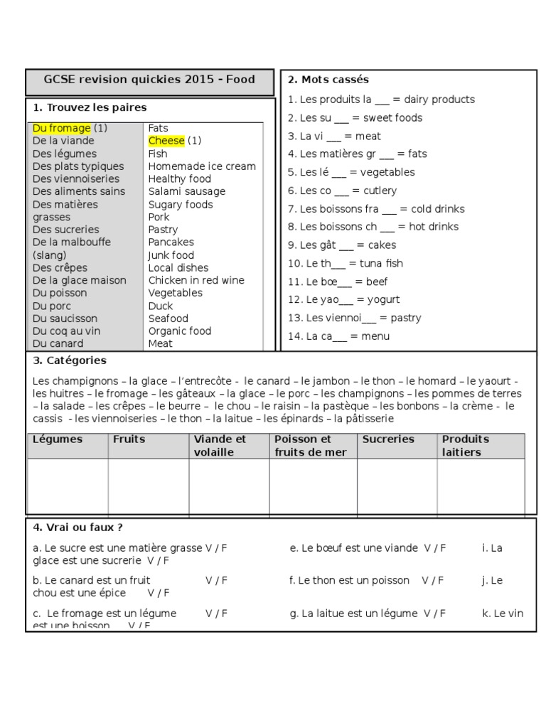 GCSE Revision Quickies 2015 Food | PDF | Nourriture et boisson ...