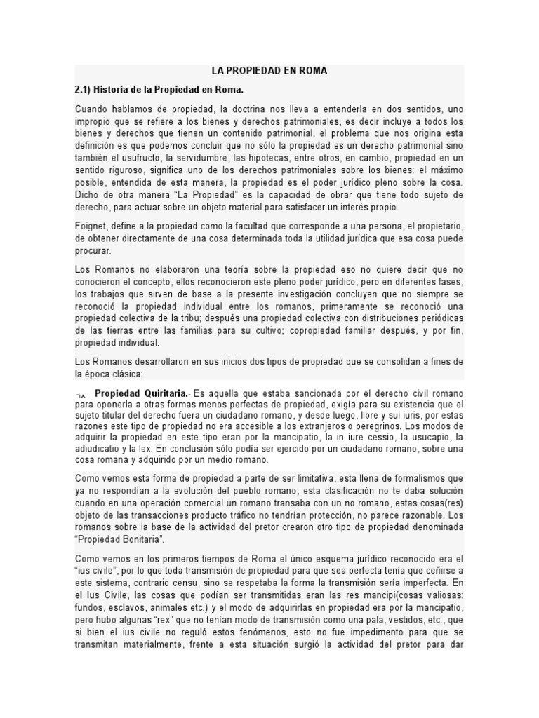 La Propiedad en Roma | PDF | Propiedad | Posesión (Ley)