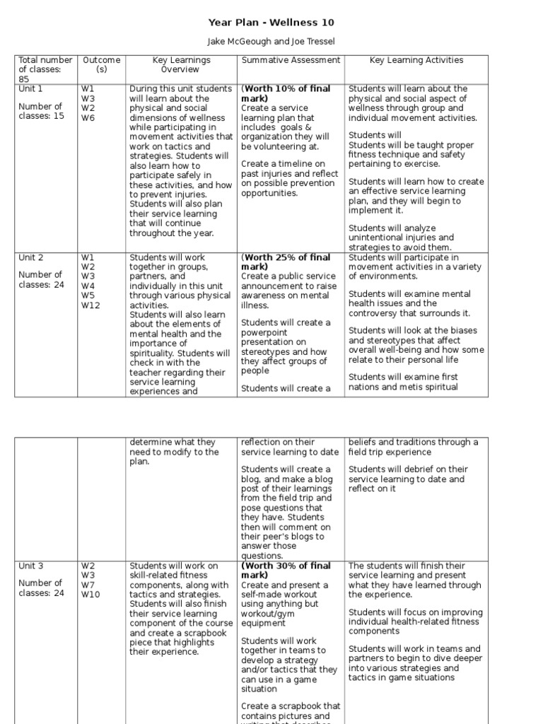 Wellness 10 Year Plan | PDF | Service Learning | Physical Fitness