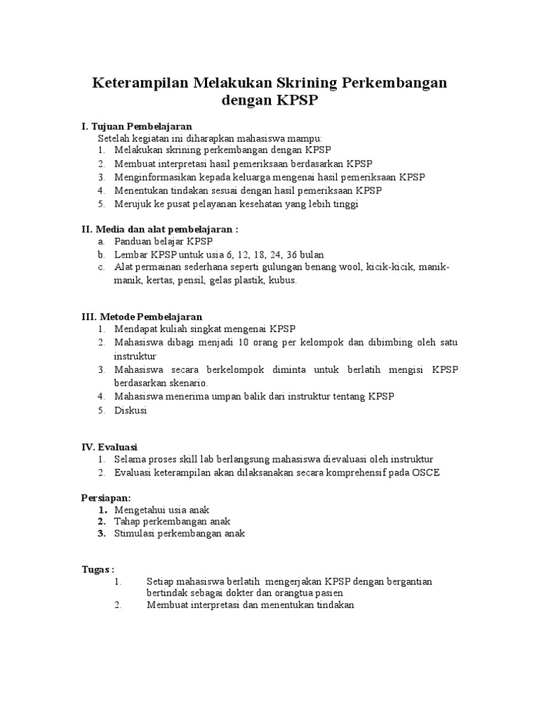 SKRINING PERKEMBANGAN ANAK DENGAN KPSP | PDF