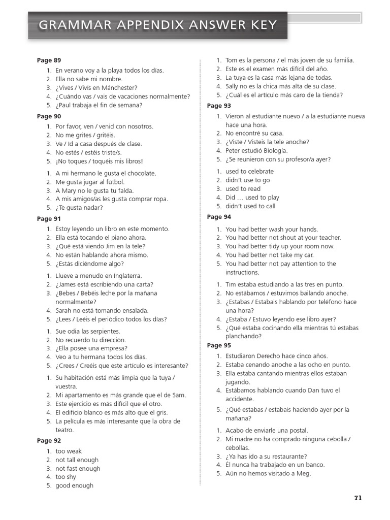 Grammar Appendix Answer Key | PDF | Ocio | Entretenimiento (general)