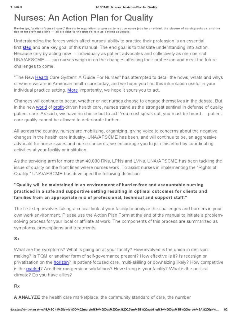 AFSCME - Nurses - An Action Plan For Quality | PDF | Nursing | Health Care