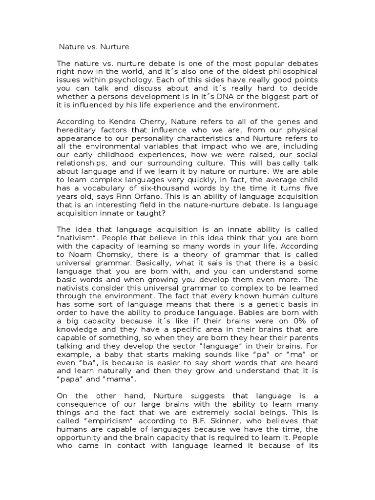 Nature Vs Nurture | PDF | Nature Versus Nurture | Language Acquisition
