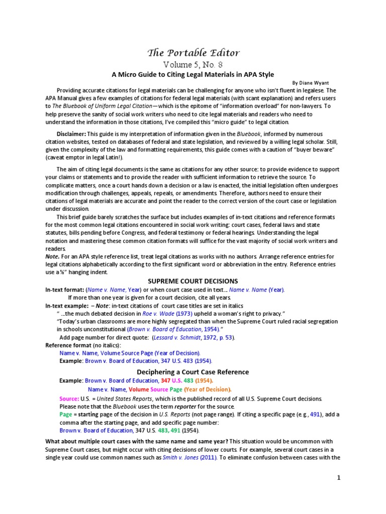 A Microguide To Citing Legal Materials in APA Style | PDF | United ...