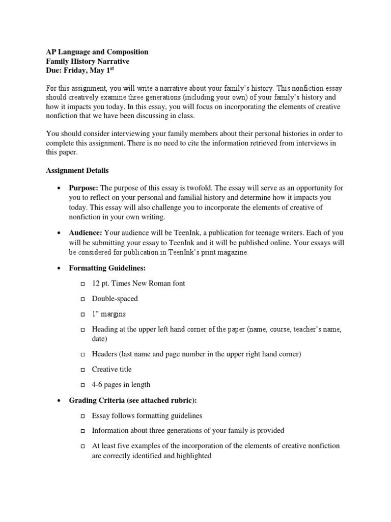 Family History Narrative Assignment Sheet | PDF | Creative Nonfiction ...
