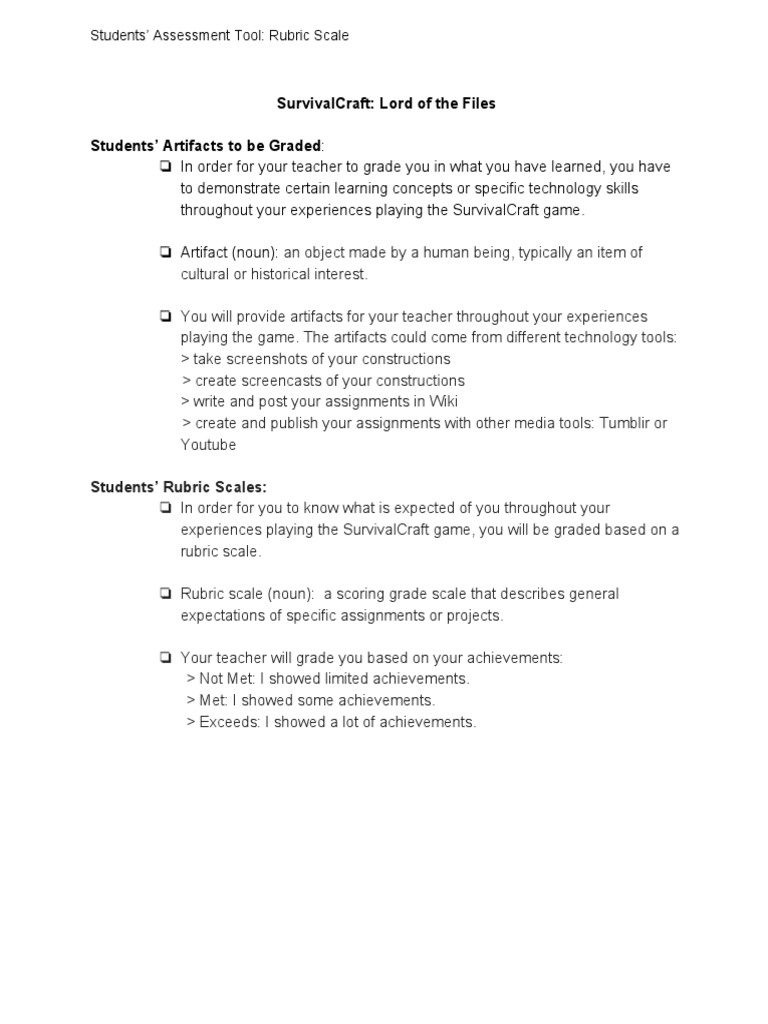 Rubricscalestudents 2 | PDF | Minecraft | Rubric (Academic)