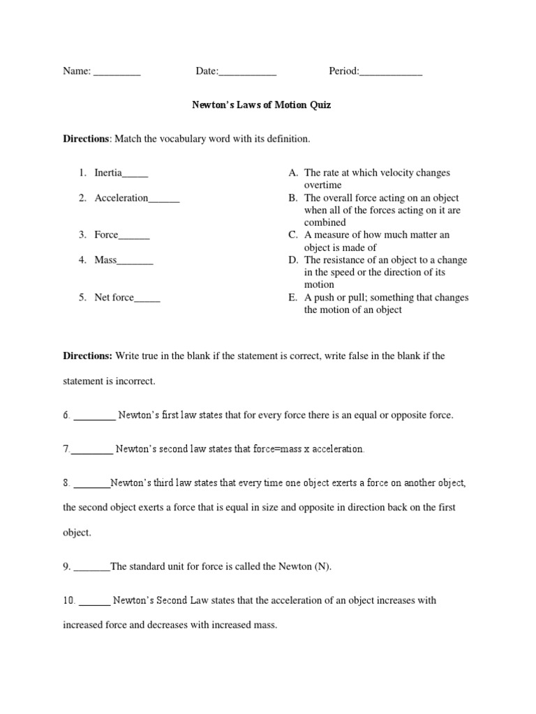 Newton's Laws of Motion Quiz | PDF